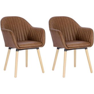 Woltu Woltu - 2 x Chaise de Salle &agrave; Manger en Similicuir Surface, Pieds en Bois Massif, Chaise de Salon, Marron BH336br-2
