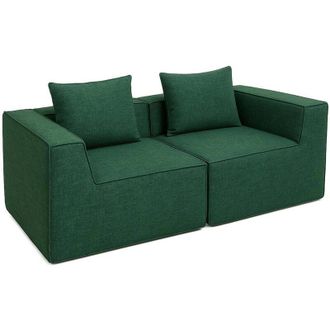Hhg 2er-Sofa/Zubeh&ouml;r f&uuml;r Sofa HHG-397, Couch 2-Sitzer Loungesofa, modular Stoff/Textil (300g/m&sup2;) 63x194x97cm gr&uuml;n