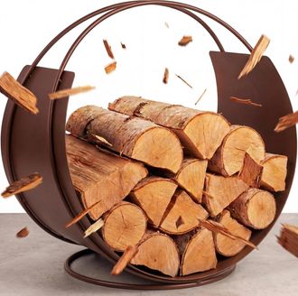 Vasner Situro S1/S2 Holzkorb - Kaminholzkorb Metall rund - Holzkorb f&uuml;r Kaminholz - Kaminholz innen & au&szlig;en - Feuerholzkorb modern - 58 x 58 x 38 cm - braun