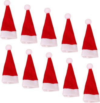 NUOBESTY 10st&uuml;cke Mini-weihnachtsmannm&uuml;tzen aus Strapazierf&auml;higem Vliesstoff als Lutscher-&uuml;berzug f&uuml;r Weihnachtsdekoration f&uuml;r Weinflaschen und Bastelprojekte 