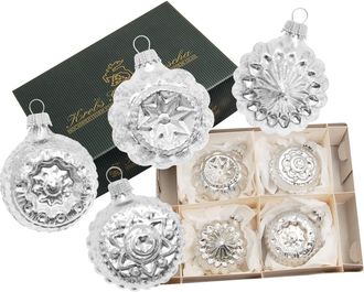 Krebs Glas Lauscha Weihnachtsdekoration/Christbaumschmuck aus Glas - Glaskugelform - Farbe: Silber - Menge: 4 St&uuml;ck - Motiv: Sterne - Gr&ouml;&szlig;e: 5 cm