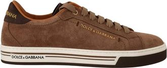 Dolce & Gabbana Braune Wildleder Logo Low Top Sneakers Herren Schuhe