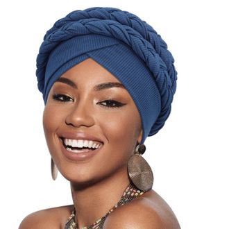 Dreshow 1 St&uuml;ck Afrikanischer Damen Turban Doppelt Geflecht Kopfbedeckung Kopft&uuml;cher Chemo Kappe Vorgebunden Beanie M&uuml;tze Kopfwickel Schlafm&uuml;tze