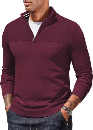 Coofandy Half Zip Pullover Herren Rollkragenpullover mit Rei&szlig;verschluss Winterpullover Turtleneck Sweater 1/4 Zip Pullover Winter Arbeitspullover Dunkelrot 3XL