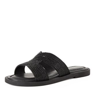 Tamaris Pantolette TAMARIS, Damen, Gr. 38, schwarz, Ziegenleder, Glitzer, unifarben, Schuhe Pantolette, Sommerschuh, Schlupfschuh, Flats mit Schmucksteine