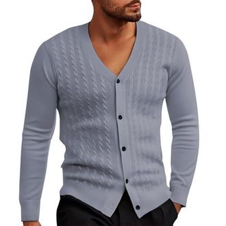 Generic Cardigan tricot&eacute; pour homme avec col en V et boutons - Couleur unie - Manches longues - Coupe ajust&eacute;e - Chaud et confortable - Automne et hiver - Avec