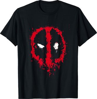 MARVEL Unisex-Jugendliche Schwarz Cartoon T-Shirt mit Deadpool Splat Face Motiv, Kurzarm, Klein, Polyester