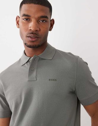 Boss Orange by Hugo Boss Prime - Polo en piqu&eacute; de coton &agrave; logo ton sur ton - Gris moyen