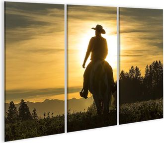 Islandburner Bild auf Leinwand Cowboy Reiten Über Grasland Berge Hintergrund Sonne Am Frühen Morgen British Col Bilder Wandbilder Poster