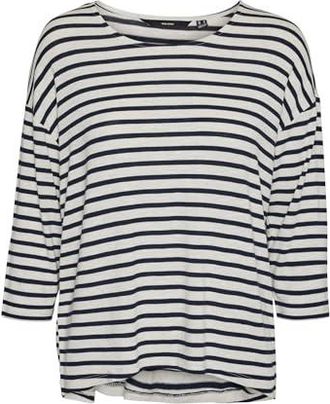 Vero Moda Vmholly JRS SPE Haut à col Rond 3/4 Top, Doublure argenté/Rayures : Blazer Bleu Marine, M Femme