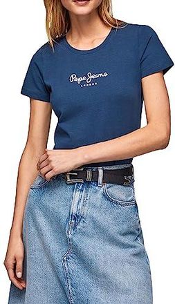 Pepe Jeans London New Virginia T-shirt pour Femme Slim Fit Manches Courtes Bleu