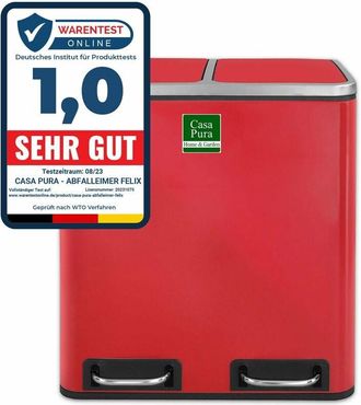 Casa Pura Poubelle de cuisine F&eacute;lix, Rouge, 2 compartiments de 30 Litres (60 Litres)