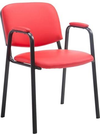Clp Chaise De Visiteur Ken Pro Similicuir I Accoudoirs Rembourr&eacute;s I Si&egrave;ge De Salle DAttente I Pi&egrave;tement en Metal, Couleur:Rouge