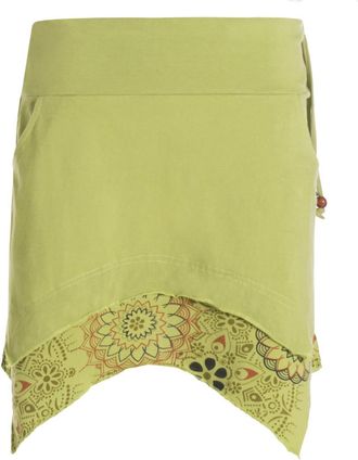 vishes Alternative Bekleidung - Damen Mini-Rock Baumwolle Mandala-Druck extra breiter Bund mit Kordel-Zug und Taschen hellgr&uuml;n 36