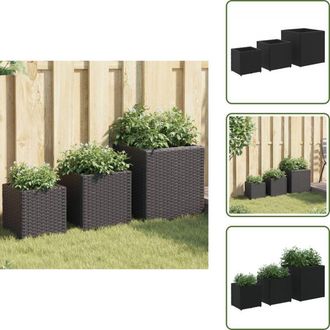 vidaXL The Living Store - Jardini&egrave;res dext&eacute;rieur 3 pcs noir r&eacute;sine tress&eacute;e - Jardiniere Exterieure - Pot De Fleurs Ext&eacute;rieur - Decoration Jardin - R&eacute;sine