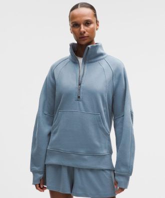lululemon Scuba Oversized-Pullover mit Trichterkragen und halblangem Rei&szlig;verschluss Lang f&uuml;r Frauen - Gr&ouml;&szlig;e XL/2XL in Steel Blue