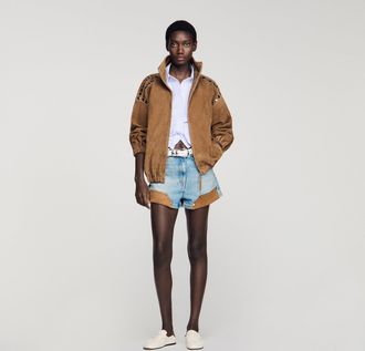 Sandro Velourslederjacke mit Nieten