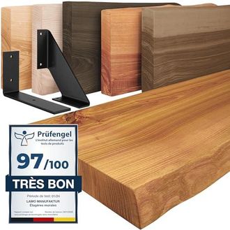 Lamofootwear Manufaktur étagère Murale en Bois Massif, irrégulier, étagère de Rangement Basic, Bois Rustique/équerre Noire 60cm, LW-01-A-003-60LS