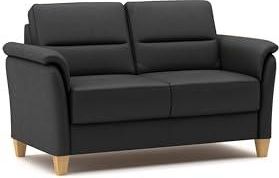Cavadore Leder 2er-Sofa Palera / Landhaus-Couch mit Federkern + massiven Holzfüßen / 149 x 89 x 89 / Leder Schwarz