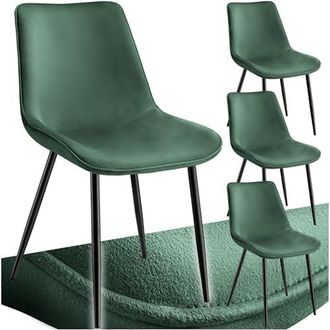 TecTake TecTake Lot de 4 Chaises de Salle &agrave; Manger Rembourr&eacute;es Ergonomiques en Velours - Fauteuil Scandinave Avec Pieds en M&eacute;tal Noir - Pour Salon, Chambre, B