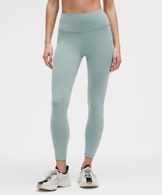 lululemon Wunder Train Leggings mit hohem Bund und Taschen f&uuml;r Frauen - 63,5 cm - Gr&ouml;&szlig;e 10 in Crater Blue