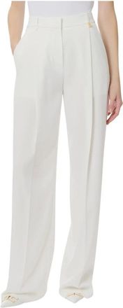 Elisabetta Franchi Femme, Pantalons, Beige, Taille: 38 FR Pantalon Cr&ecirc;pe L&eacute;ger avec Breloque Logo