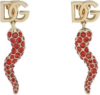 Dolce & Gabbana Femme, Accessoires, Multicolore, Taille: ONE Size Boucles doreilles avec corne orn&eacute;e de strass et logo DG
