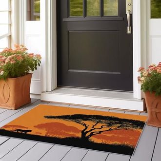 Generic Couleur Orange Lavable en Machine Tapis Salon Paysage Prairie Silhouette, 120 x 180 cm Doux Tapis de Sol Pelucheux Dessous Antid&eacute;rapant, Entree Interi