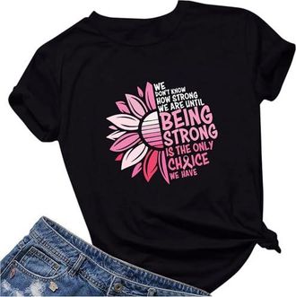 Generic Octobre Rose Tee Shirt Femme Tee Shirt Octobre Rose Cancer du Sein T-Shirts à Manches Courtes Noeud Femme Mode Décontracté Col Rond Tops