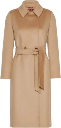 Max Mara Long Double-Breasted Coat with Belt - Femme - Manteaux - Brun - Taille: 34 FR