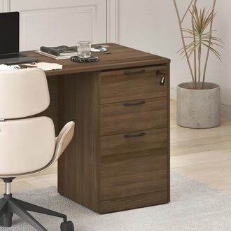Furinno Roger Aktenschrank, 3-Schubladen-Feststehender Pedestal-Aktenschrank mit Schloss f&uuml;r Home Office, Modern Walnuss