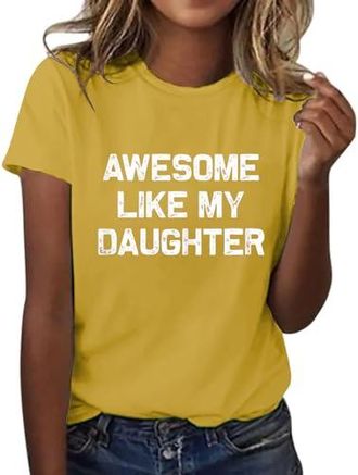Generic T-shirt à manches courtes pour femme, coupe classique, motif lettre ample, couleur unie, vêtements pour la vie quotidienne, cadeaux de Noël, jaune, XL