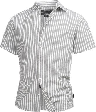 Indicode Herren INBravida Leinenhemd Kurzarm-Hemd mit Button-Down-Kragen | Herrenhemd Sommerhemd f&uuml;r M&auml;nner Beetle, XXL