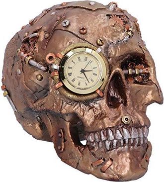 Nemesis Now Scrapped Skull Skeleton Figurine, 19 cm Statue Skelett Steampunk Schädel, Bronze, 19 cm, Harz, Braun