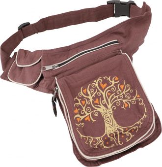 Guru Shop Stoff Sidebag & Hüfttasche, Goa Gürteltasche, Bauchtasche aus Nepal - Tree of Life Braun/beige, Unisex - Erwachsene, Baumwolle, 28x20x4 cm