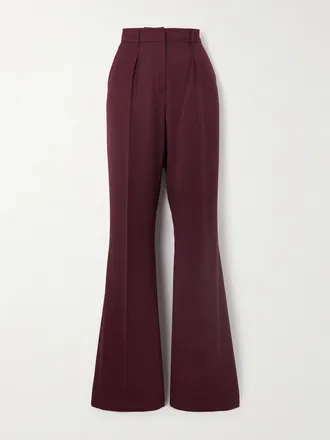 Max Mara Pantalon Droit En Serge De Laine À Plis - Bordeaux