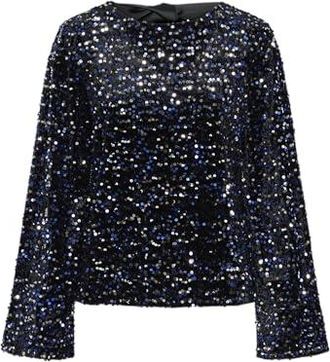 Pieces Pckam Ls Deep Back Bow Top T-Shirt Manches Longues, Noir/détails : Sequins Bellweather, M Femmes