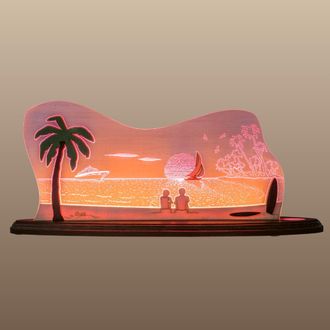 Weigla Schwibbogen original Erzgebirge I Motiv Südsee I Dekoleuchte I LED-Lichterbogen I Größe 47 x 22 x 8,2 cm I Inklusive Beleuchtung I Deko innen I aus Ho