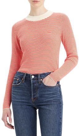 Levi's Damen Crew Rib Sweater Pullover Sweatshirt, Vanilla Stripe Flame Scarlet, XS