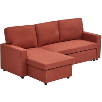 Best Mobilier Bestmobilier - Meiya - 4-sitzer-wendeecksofa schlaffunktion und bettkasten aus stoff - terrakotta