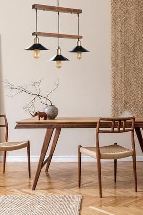 Opviq Industrial Rustic Chandelier, Wooden Body, 15 cm Diameter, 80 cm Height, Adjustable, E27 Socket, Brown & Black | Perfect for Country & Modern Decor