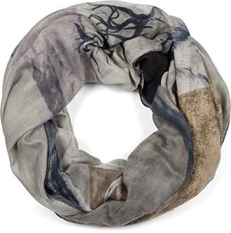 styleBREAKER Écharpe loop pour femmes avec imprimé cerf et division géométrique, écharpe tubulaire multicolore, foulard 01017131, couleur:Gris-bleu