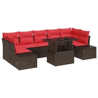 vidaXL Set Divano Da Giardino 8 Pz 7-numero Di Posti Marrone E Rosso Vidaxl