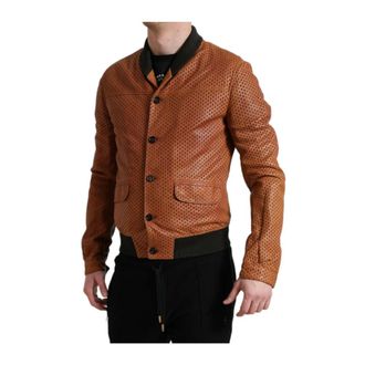 Dolce & Gabbana Perforierte Bomber-Lederjacke - - Jackets - Herren - Braun - XS