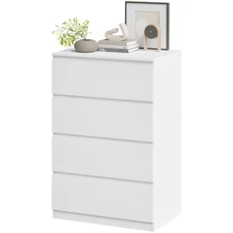 Woltu Commode avec 4 Tiroirs, Meuble de Rangement, en Bois dIng&eacute;nierie, 60x40x90cm, Blanc