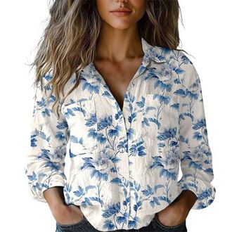 Generic Chemisier pour Femmes Coton Et Lin Chic D&eacute;contract&eacute;e Chemisiers Et Blouses D&eacute;t&eacute; &Agrave; Manches Longues &Agrave; Col en V L&acirc;che Hauts L&eacute;gers Comfy Tuniques Mode Co