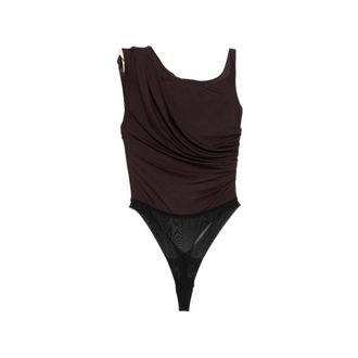 Elisabetta Franchi Body aus Jersey mit Schmuckdetail an der Schulter - - Tops - Damen - Braun - S
