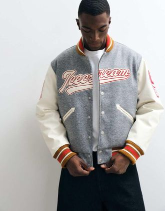Icecream Veste style universitaire - Gris et blanc