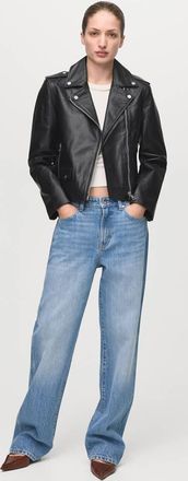 Mango Blouson biker en cuir noir - Femme - XXS - MANGO