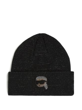 Karl Lagerfeld bonnet à ornements strassés - Noir